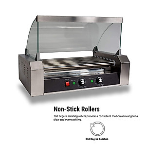 Sybo Commercial Grade Stainless Steel Electric 18 Hot Dog 7 Roller Grill Cooker Machine with Detachable Glass Cover, 1000-Watts