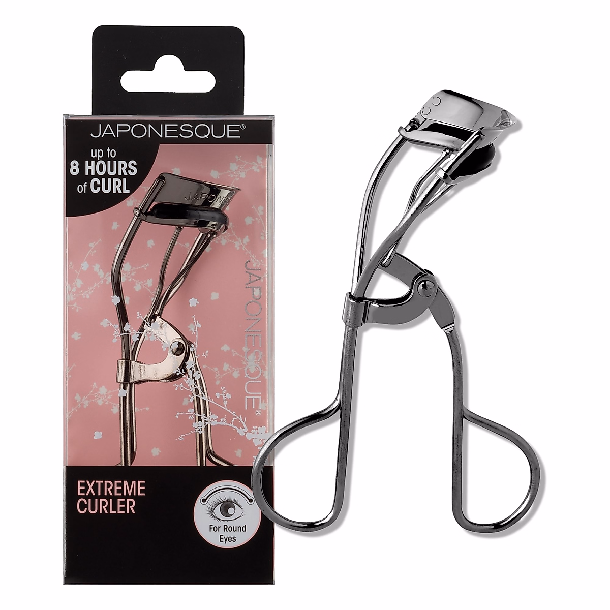 JAPONESQUE Extreme Lash Curler - Scissor Comfort Handle, Deep Curl, Keeps Lashes Curled for 8 Hours, High Arch Design, for Natural or False Lashes, Includes 1 Refill Pad (Gunmetal)