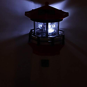 Voluxe Solar Lighthouse with Rotating Beacon, Yard Lights Fast Charging:2 Solar Panels at The Top for Fast Charging. for Tables(Red and White,10.6x3.9x3.9in)