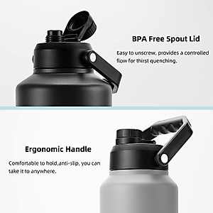 BJPKPK 64oz Insulated Water Bottle, Dishwasher Safe Half Gallon Water Bottle with Ergonomic Handle, BPA Free Leak Proof Water Jug for Sports, Metal Water Bottle with Anti-slip Bottom, Black