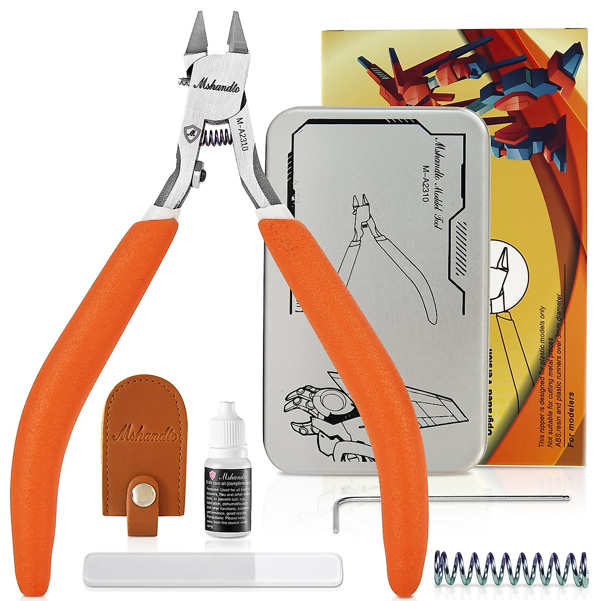 mshandto Model Nippers, 4.7" Ultra Thin Single Blade Gundam Nippers, Sprue Cutter Hobby Nippers, Model Kit Nippers for Plastic Gunpla Model Building with Protective Cover and Spring