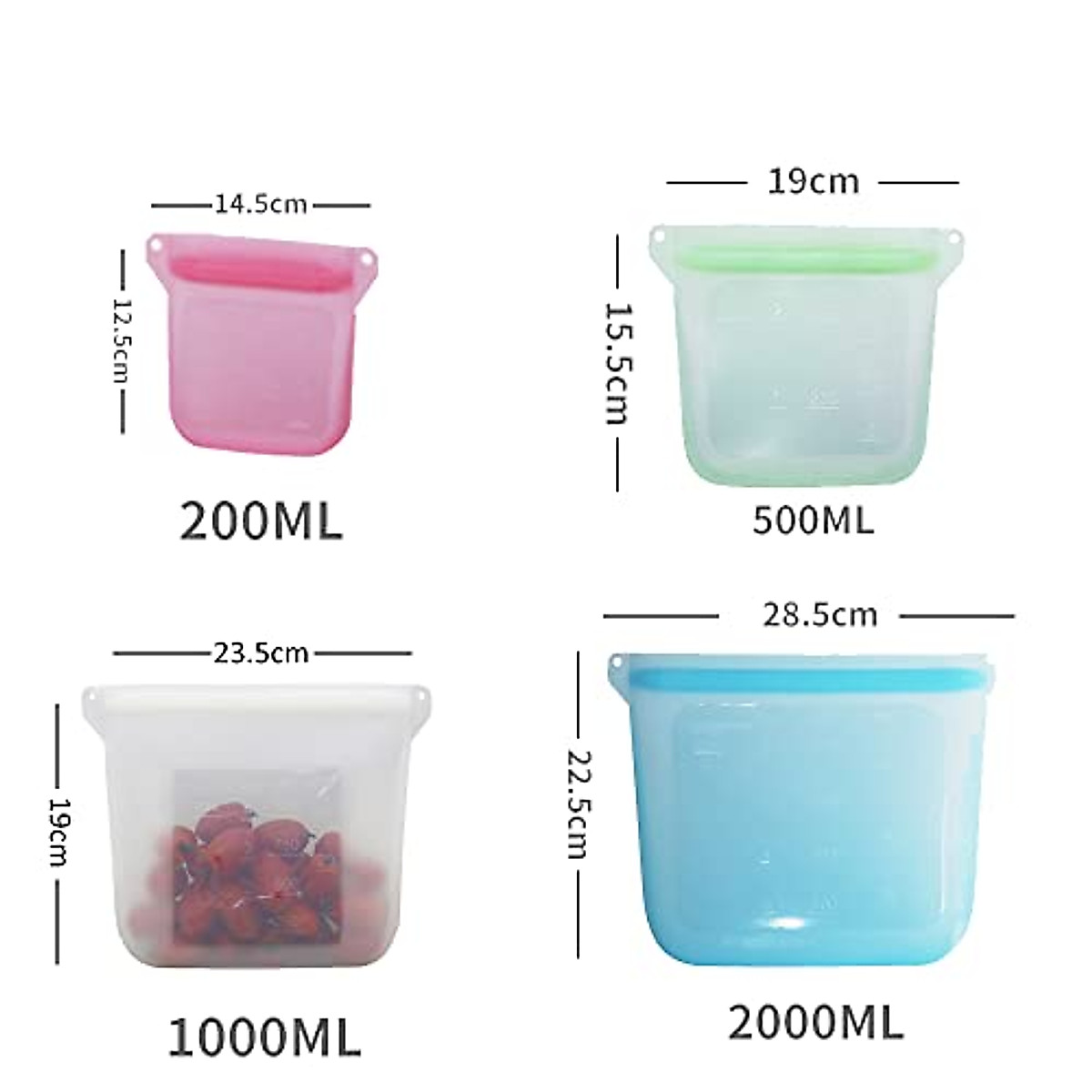 Silicone Food Storage Bag 4size Bundle (4size bundle, Green) (BP-003)