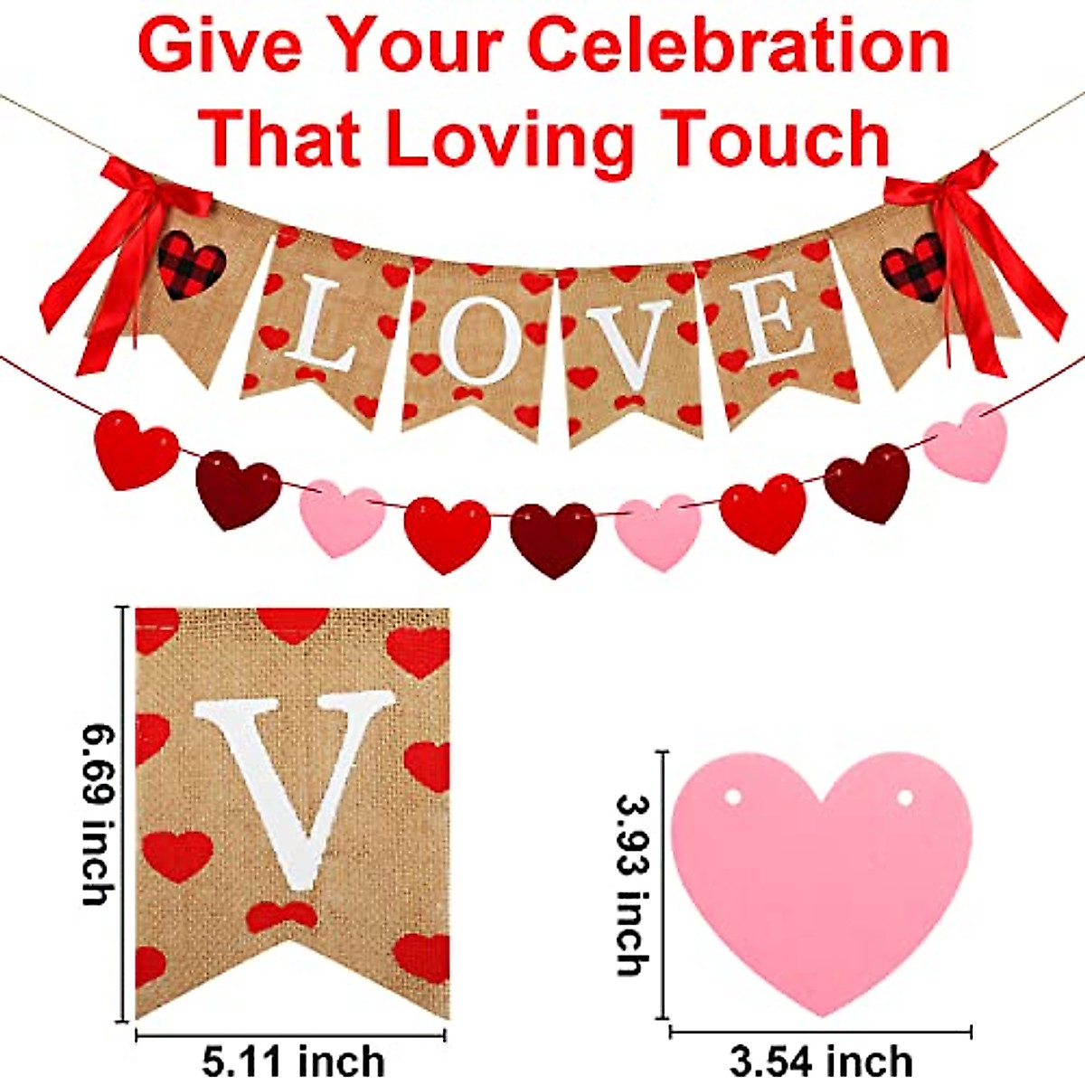 Valentines Day Banner Decorations, Valentines LOVE Burlap Banners with 1000Pcs Red Artificial Rose Flower Petal Heart Shape Banner Red Heart Confetti Balloons for Valentines Day Wedding Decorations