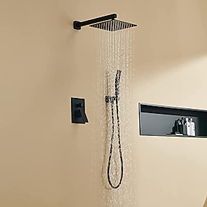 Artiqua Shower System 10 Inches Rain Shower Combo Set Black Wall Mount Faucet Bathroom Faucets with Rainfall Shower Head and Hand Shower