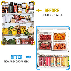 Refrigerator Organizer Bins - 6 Pack Fridge Organizers and Storage Clear, Three Size Clear Stackable Storage Bins for Pantry, Freezer, Cabinet, Drawer - BPA Free