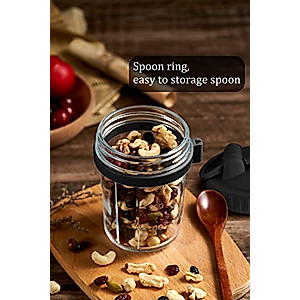 Overnight Oats Containers with Lids - 2pack Gray 10 oz Wide Mouth Mason Jar with Spoon Very Convenient for Use On The Go, Tight sealing glass jar ideal for home, office or to go