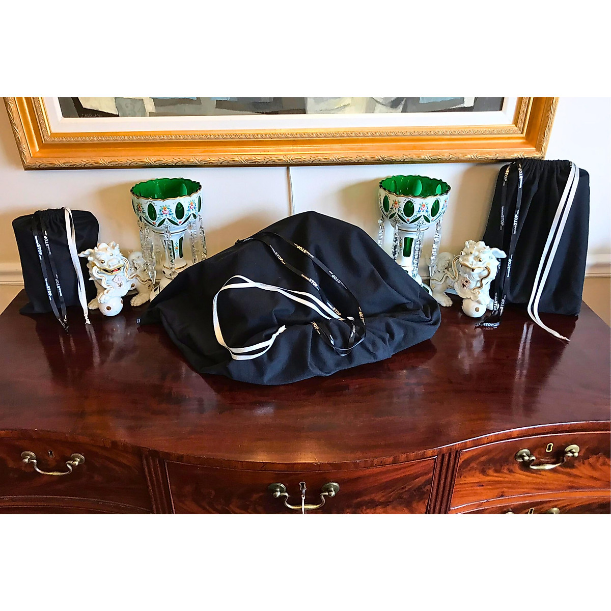 TarnishSTOP, USA Made, 13"x10”, Luxury Anti-Tarnish Cloth Bag for Silver Storage, Silverplate, Sterling, Flatware, Jewelry - Keep Polished Silver Gleaming - Highest Quality & Rich Tuxedo BLACK Design