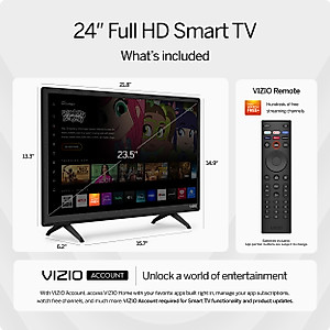 VIZIO 24-inch D-Series Full HD 1080p Smart TV with Apple AirPlay and Chromecast Built-in, Alexa Compatibility, D24f-J09, 2022 Model