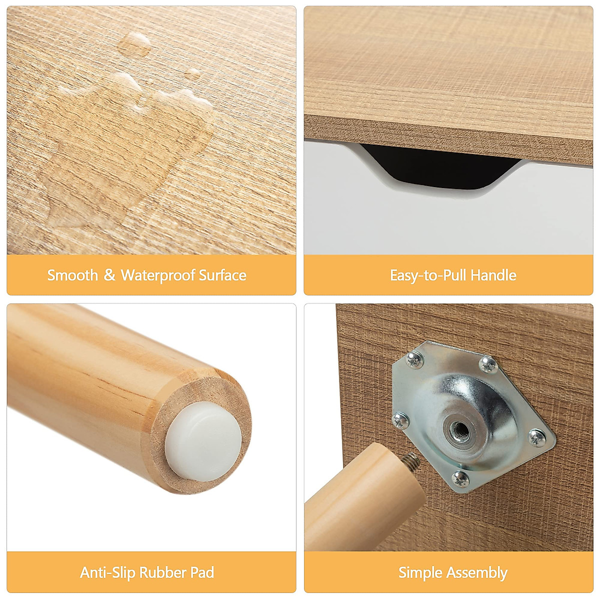 JAXPETY Set of 2 Modern Wood Nightstand, Bedside Table with Drawer, Night Stand, End Table with Solid Wood Legs for Bedroom Home, Brown