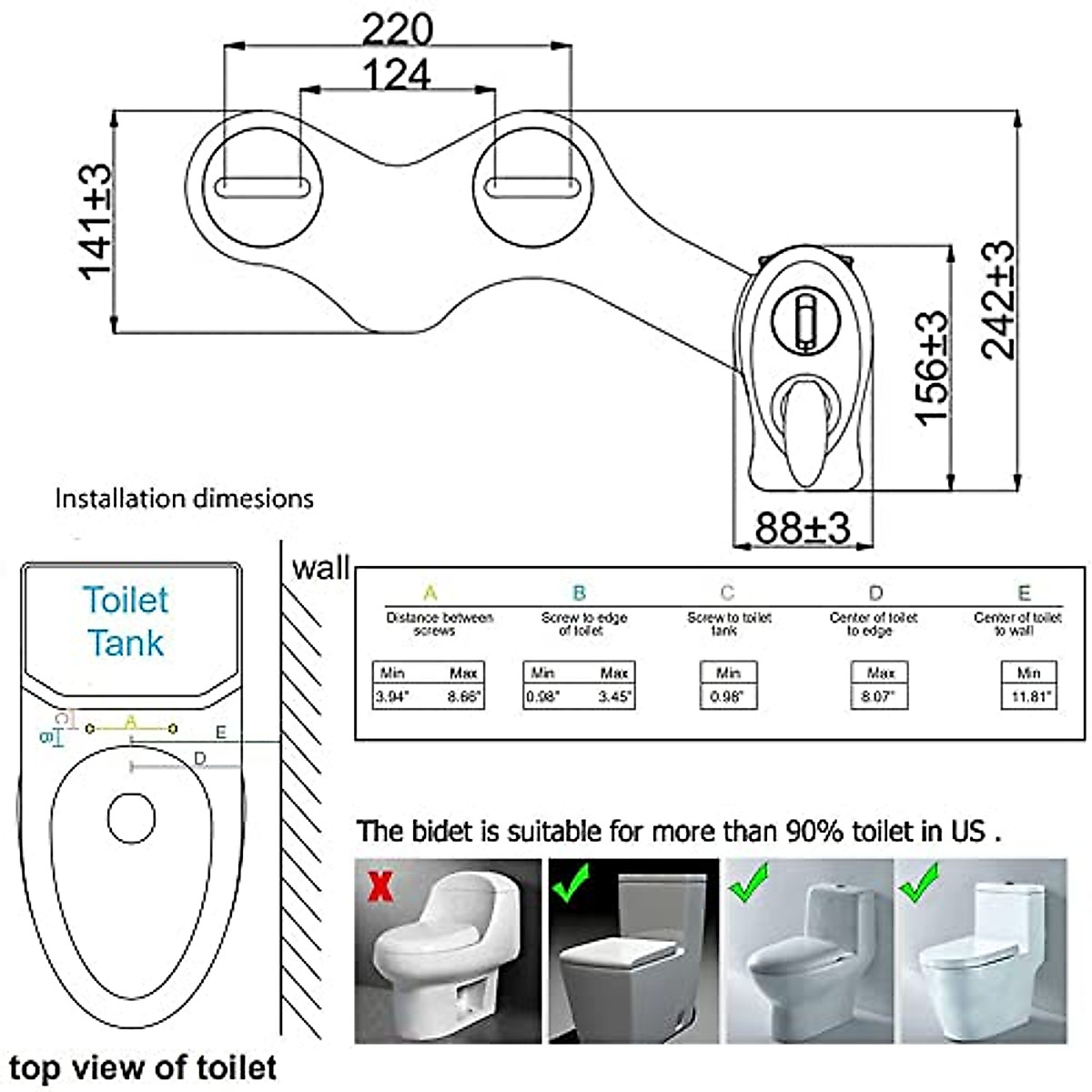 ifgswopq Non-Electric Bidet Toilet Seat Anal Single Left Handle (D 1)