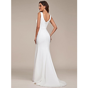 Ever-Pretty Women's Sexy Deep V-Neck Bodycon A-line Floor-Length Wedding Gowns White US8