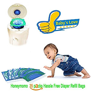 Honeymomo Baby Bathing Diaper refill bags 35 Bags 1050 Counts Fully Compatible with Arm&Hammer Disposal System Diaper Pail Snap, Seal and Toss Refill Bags