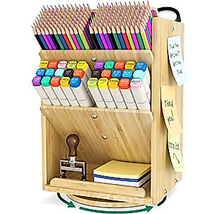 DF DARFOO Bamboo Desk Organizer Storage Accessories - Ultra-large 13 compartments, 1000+ Pencil Holder Capacity, Easy DIY Assembly, Rotating Desktop Organizer, Cosmetics, and Office Supplies