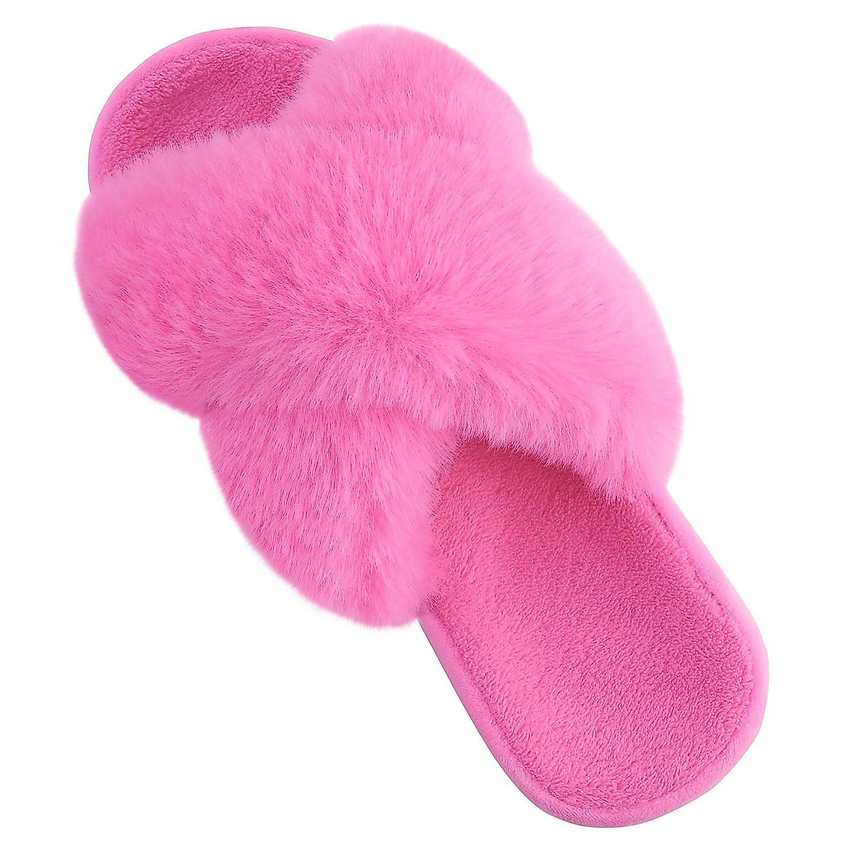shevalues Fuzzy House Slippers for Women Cross Band Fluffy Bedroom Slippers with Arch Support,R Pink 39