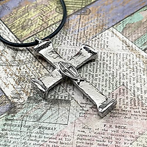 Horse Nails Rhodium Metal Finish Cross Pendant Black Rubber Cord Necklace