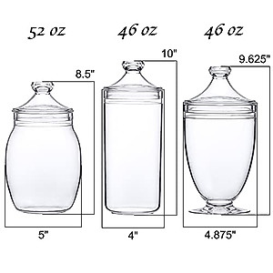Amazing Abby - Adore - Acrylic Apothecary Jars (3-Piece Set), Plastic Jars with Lids, Bathroom Canisters, Vanity Organizers, Candy Buffet, Wedding Display, BPA-Free and Shatter-Proof