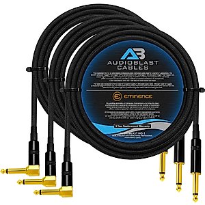Audioblast - 3 Units - 5 Foot - HQ-1 - Braid (Black) Flexible-Dual Shielded(100%)-Guitar Instrument Effects Pedal Patch Cable w/Eminence Straight & Angled Gold ¼ inch (6.35mm) TS Plugs & Double Boots