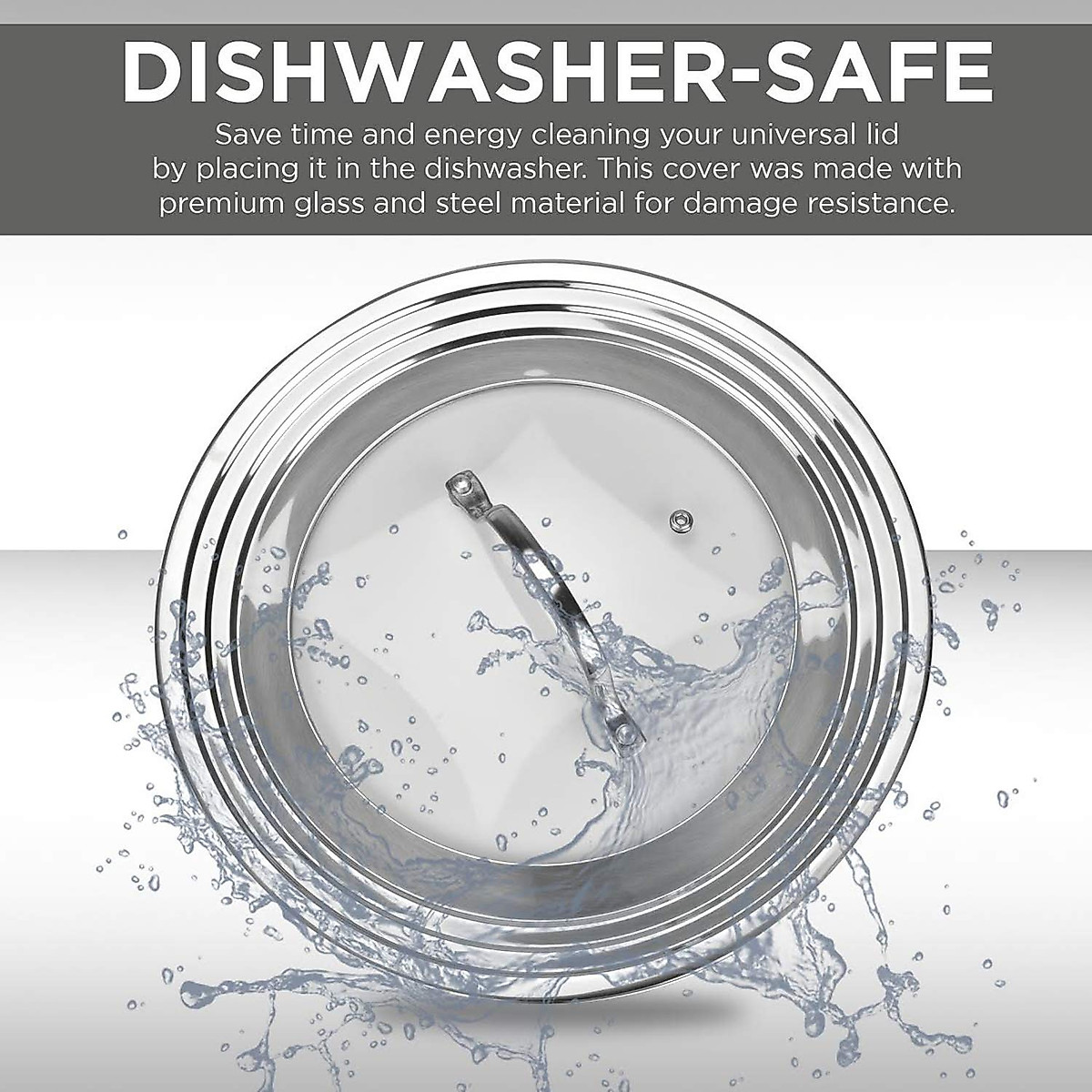 Modern Innovations Universal Lid with Tempered Glass Top for Pots & Pans, Fits 8.25, 9, 10, 11, and 12 Inch Cookware - Large Replacement Frying Pan Cover, Cast Iron Skillet Lids - Stainless Steel