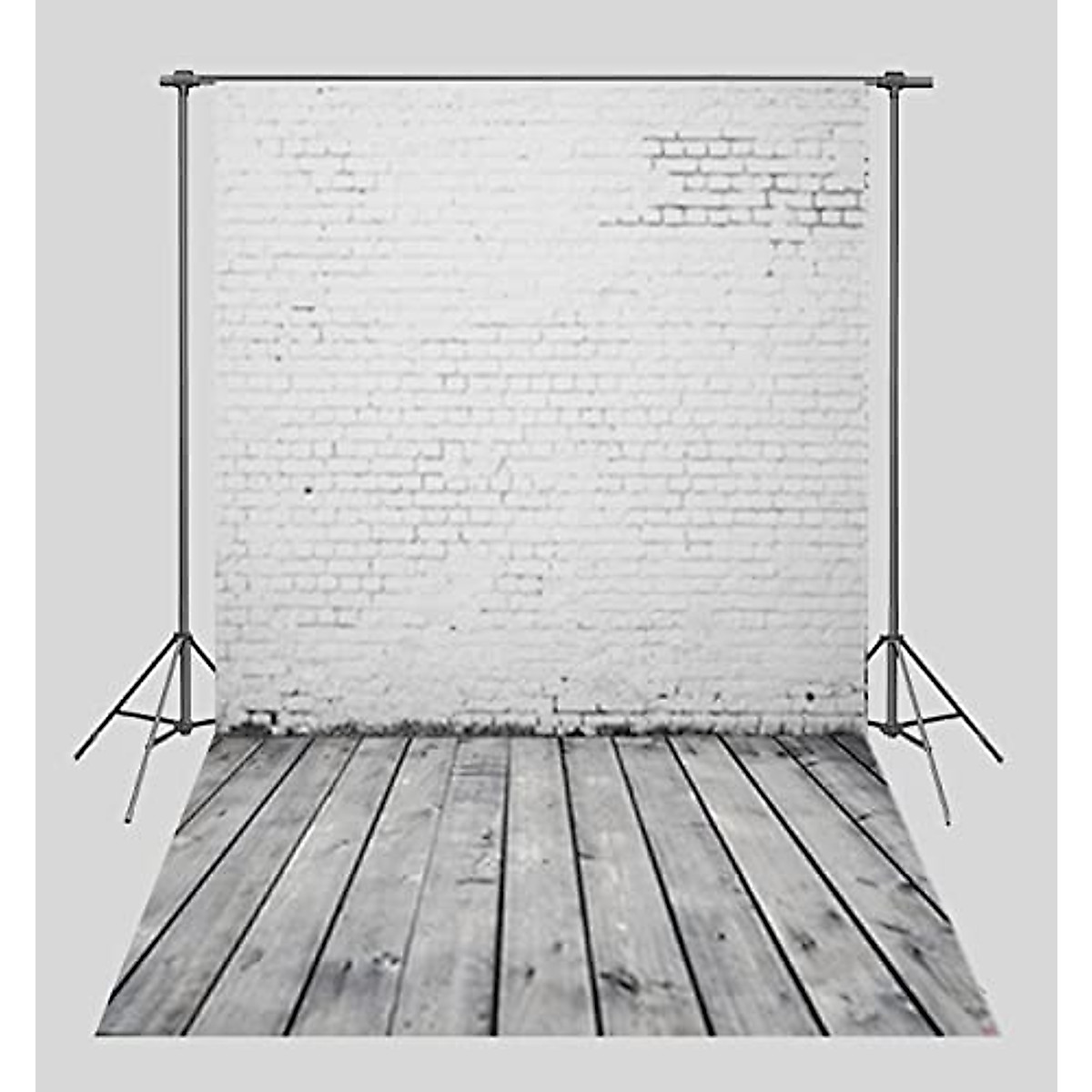 White Brick Wall Gray Wooden Floor Photography Backdrop 5X7FT Polyester Baby Cake Smash Birthday Party Background Newborn Portrait Photo Background Shoot Props Supplies
