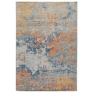 Signature Design by Ashley Wraylen 5 x 7 Low Pile Boho Abstract Rug, Orange & Blue