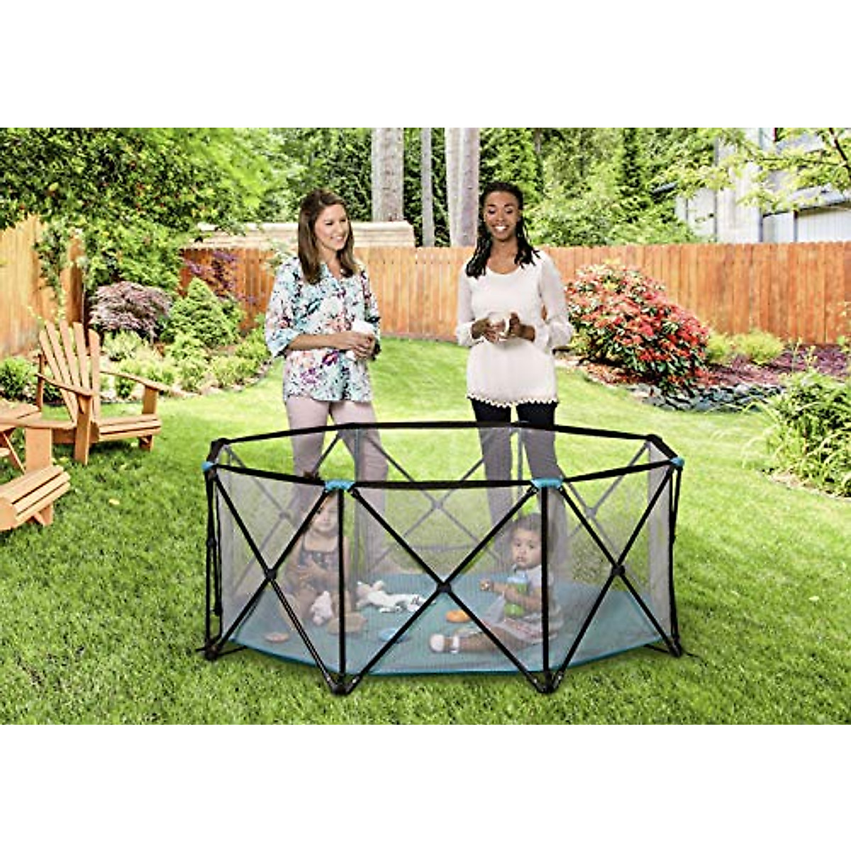 Regalo My Play Deluxe Extra Large Portable Play Yard Indoor and Outdoor, Bonus Kit, Includes a Full Canopy, Washable, Teal, 8-Panel