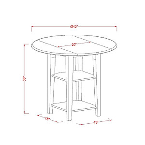 East West Furniture SUQU5H-BCH-W 5 Piece Counter Height Pub Set Includes a Round Dining Table with Dropleaf & Shelves and 4 Kitchen Chairs, 42x42 Inch, Black & Cherry