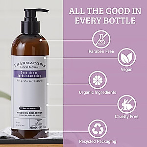 Pharmacopia Hotel Argan Oil Conditioner - Natural Hydrating, Vegan & Cruelty-Free Hair Care with Aloe Vera, Olive Leaf Extract and Chamomile for Dry Hair and Detangling, for Men and Women, 16.2 oz