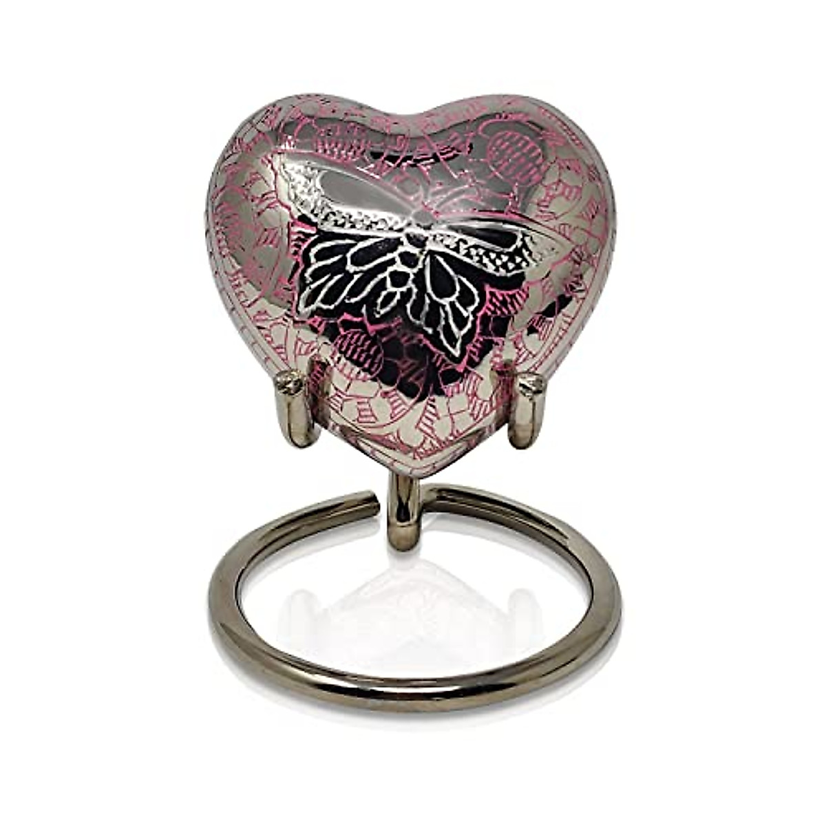 Butterfly Heart Urn - Pink Heart Keepsake Urn with Stand & Box - Small Pink Butterfly Urn for Human Ashes - Honor Your Loved One with Mini Pink Urn Heart Shaped - Perfect for Adults & Infants