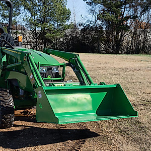 Titan Attachments 4FT Dirt Bucket Attachment Fits John Deere Hook and Pin Tractors, Low Profile Bucket for Dirt, Debris, Material Loading with Reinforced Gussets