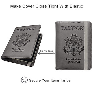 WALNEW Passport Holder Wallet, RFID Blocking Passport Cover Case PU leather Card Holder with Pen and Clear Card Slot for Women Men, Gray