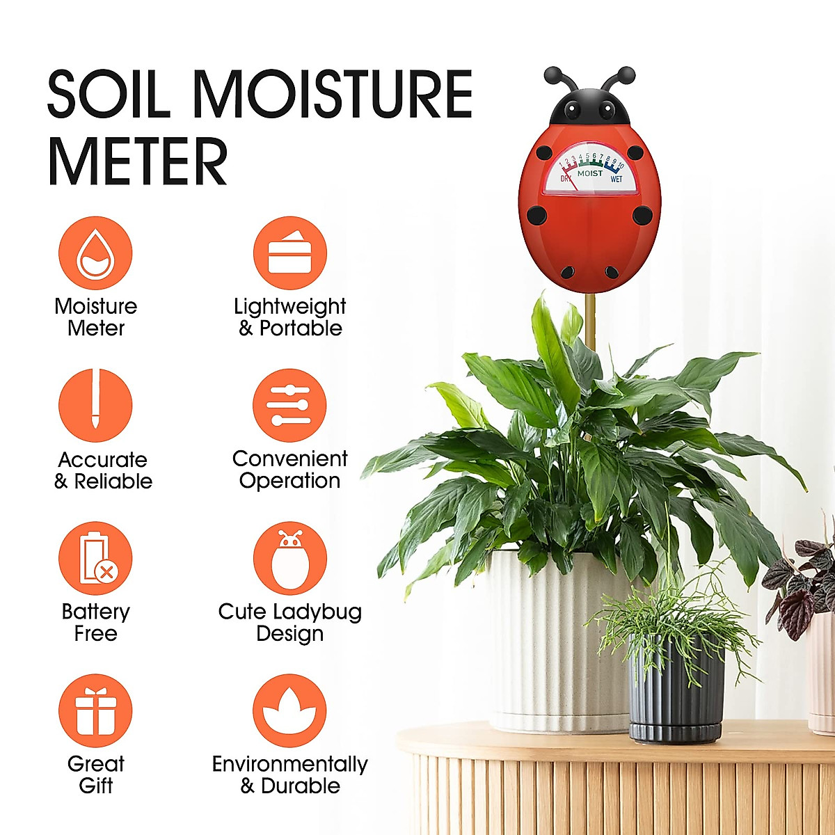 Soil Moisture Meter, Plants Moisture Meter, Gardening Tool Kits for Plant Care, Plant Water Monitor for Garden, Farm, Lawn Indoor & Outdoor Use, No Batteries Required