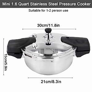 Stainless Steel Pressure Cooker, 1.6 Quart Mini Pressure Cooker Safe Explosion Proof 1.8L Pressure Cooker Oyster Fish Head Pot for Gas Stove Induction Cooker