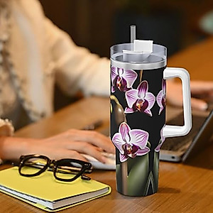 HULIBIN Bell orchid pattern Print Double Deck Stainless Steel Travel Coffee Cup With Lid 40 Oz Ice Bully Cup