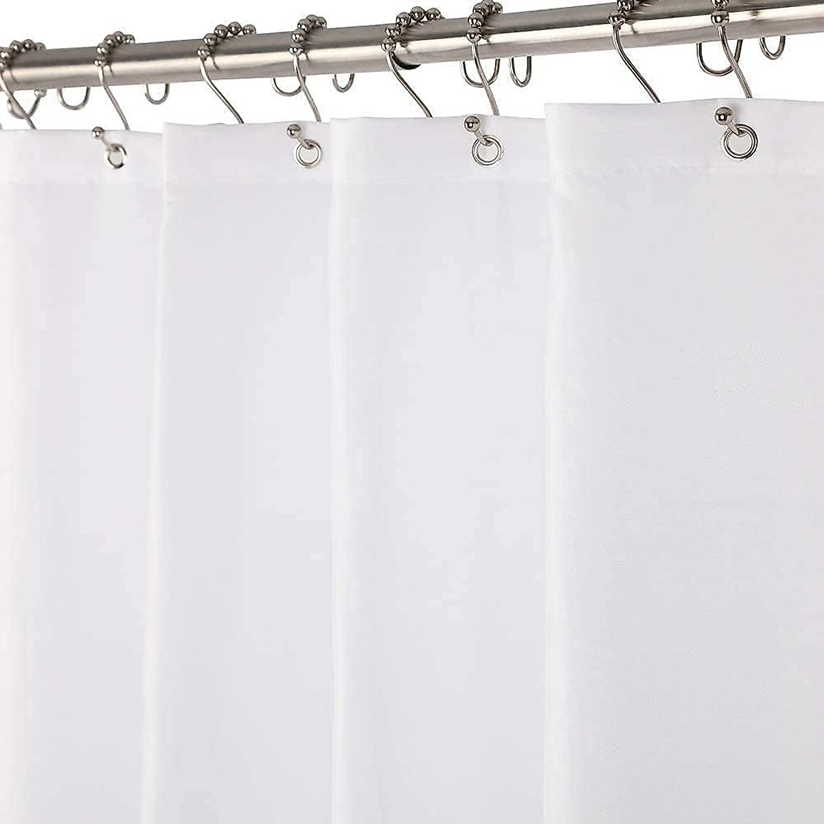 Amazer White Shower Curtain Liner Washable, 72 x 72 Inches, Fabric Shower Liner with 2 Bottom Stones, Waterproof 2-in-1 Shower Curtain and Liner, 12 Grommet Holes, Hotel Quality, White