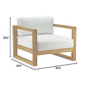 Modway Upland Teak Wood Outdoor Patio armchair with Cushions in Natural White
