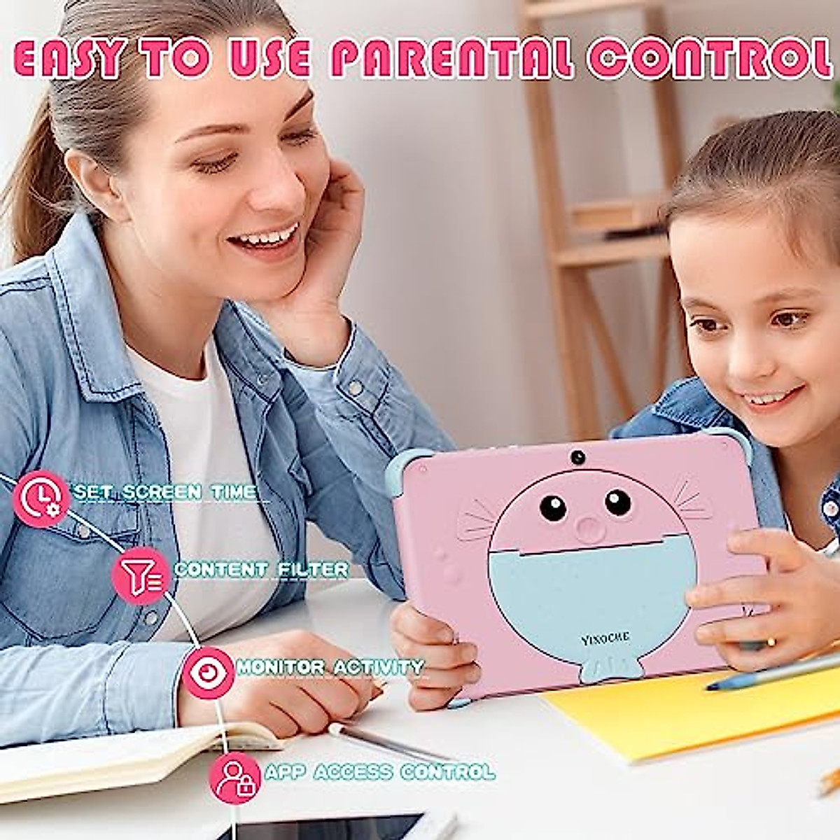 Kids Tablet 10.1 inch Toddler Tablet for Kids WiFi Kids Tablets Android with Dual Camera Android 11.0 2GB 32GB ROM 1280x800 HD IPS Touchscreen Parental Control YouTube Neflix (Pink)