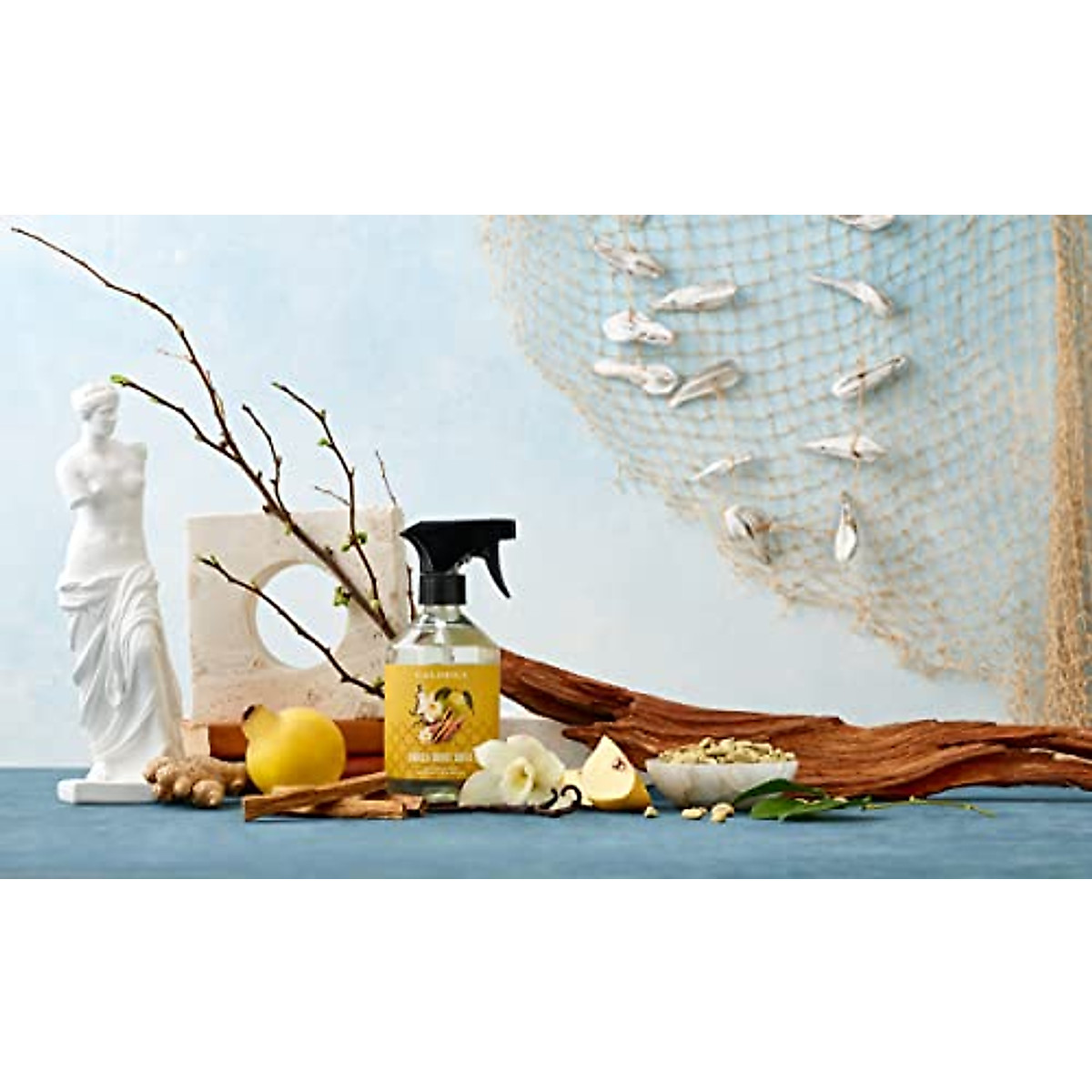 Caldrea Multi-surface Countertop Spray Cleaner, made with birch bark, cardamom seed essential oil, vegetable protein extract, Vanilla Quince Santal scent, 16 oz