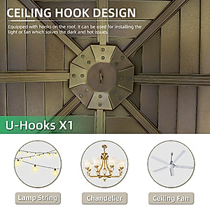 Domi 12x12FT Hardtop Gazebo with Netting & Curtains, Outdoor Aluminum Frame Gazebo with Galvanized Steel Double Roof, Outdoor Permanent Metal Pavilion for Patio Deck Lawn and Garden, Brown