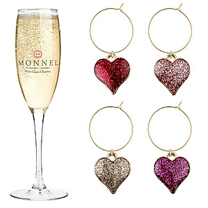 Monnel P501 Assorted Little Heart Love Pendants Wine Charms Glass Marker for Party with Velvet Bag- Set of 4
