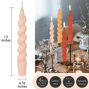 Spiral Taper Candle Twisted Candles Sticks Unscented Candlesticks 4 Pcs Orange Gradient Taper Candles Dinner Candle for Home Décor Weddings Festive Seasons Holiday