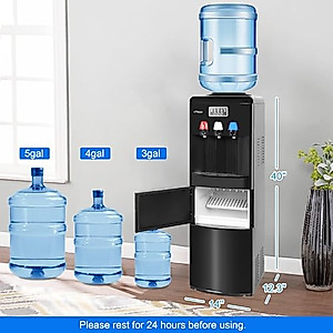 3 in 1 Water Dispenser with Built-in Ice Maker, Top Loading Water Cooler Dispenser for 3-5 Gallon Bottle with a Scoop, 3 Temps, Child Safety Lock, ETL Listed, Black