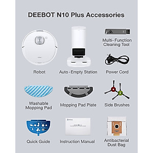 ECOVACS DEEBOT N10 PLUS Robot Vacuum and Mop Combo with Auto-Empty Station, Hands-Free Cleaning for 60 Days, 3800Pa Suction, 330mins Max Run-time, Precision Mapping with Lidar & dToF Sensors, White