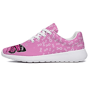 lodaden Pink Shoes Mens Womens Breast Cancer Awareness Sneakers Tennis Running Shoes Gifts for Survivor,US Size 9 Women/7.5 Men