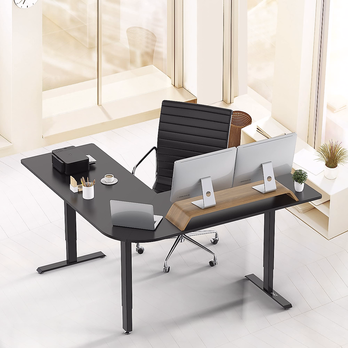 AVLT 47" Electric Standing Desk (3 ft 11 inches) L Shaped Sit Stand Desk Height Adjustable with Swappable Mid Foot Design - 3 Leg Motorized Corner Desk - Frame Only - Black