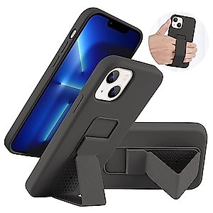 LAUDTEC iPhone 13 Mini Case with Kickstand, Vertical/Horizontal Stand Hand Strap Kickstand | Microfiber Linner | Liquid Silicone Full Body Protective Stand Case for iPhone 13 Mini 5.4'' Black