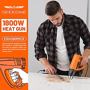 SEEKONE Heat Gun 1800W Heavy Duty Hot Air Gun Kit Variable Temp Control with 2-Temp Settings 7 Accessories 140℉-1112℉（60℃- 600℃）with Overheat Protection for Crafts, Shrinking PVC, Stripping Paint