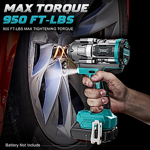 Cordless Impact Wrench 1/2 inch for Makita 18V Battery, 900Ft-lbs(1200N. m) Brushless Electric Power Impact Driver Gun Tool, 2100RPM High Torque Impact Wrench with LED Work Light (No Battery)
