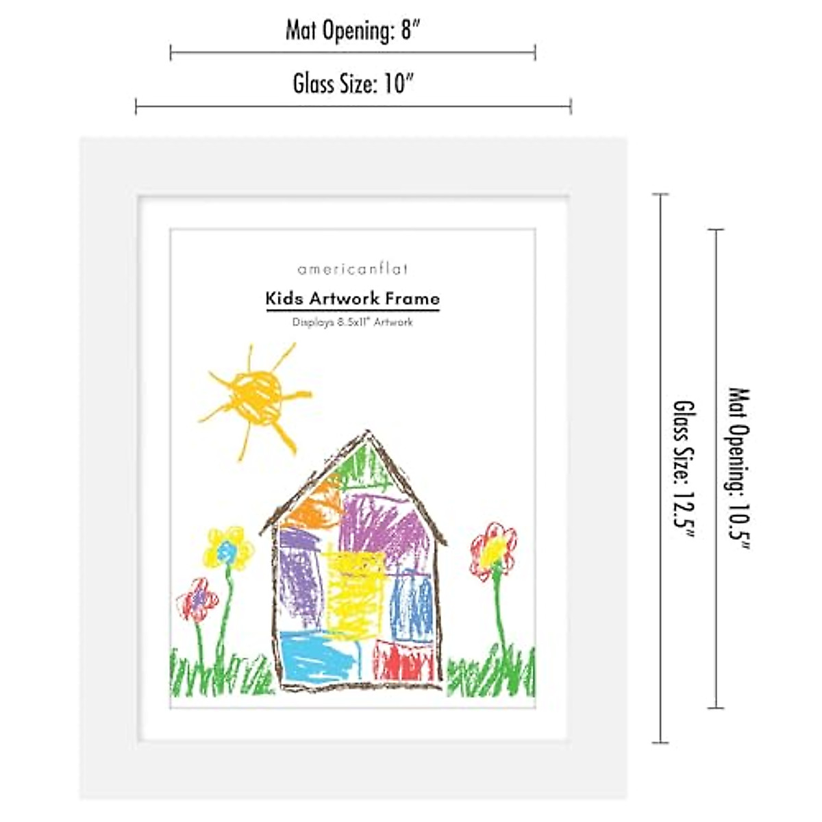 Americanflat 10x12.5 Kids Art Frame - Front Loading Picture Frame - Use as 8.5x11 Frame with Mat or 10x12.5 Frame Without Mat - My Mini Masterpiece - Holds 100 Artworks - White