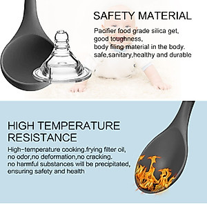 MIBOTE 17 Pcs Silicone Cooking Kitchen Utensils Set with Holder, Wooden Handles Silicone Turner Tongs Spatula Spoon Kitchen Gadgets Utensil Set for Nonstick Cookware (Grey)