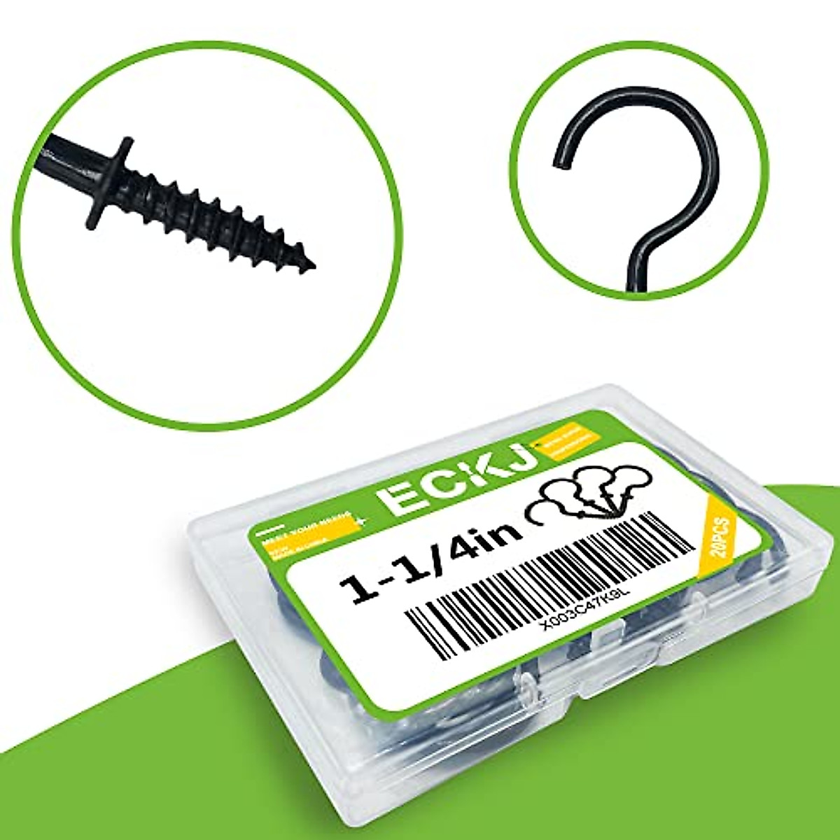 ECKJ 20 Pcs Metal Cup Hooks 1-1/4 Inch Screw-in Hook, Mug Hooks, Heavy Duty Ceiling Hooks for Hanging Plants, Christmas Light, Jewelry, Wind Chimes, Kitchen Hooks Under Shelf, Zinc Plated Black